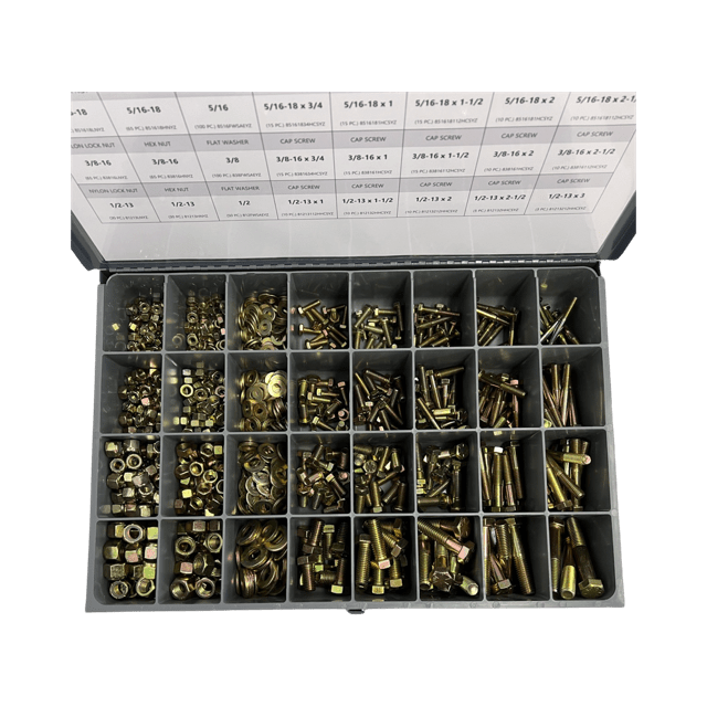Grade 8 Coarse Thread Bolt, Flat Washer, Hex Nut, Nylon Lock Nut Assor ...