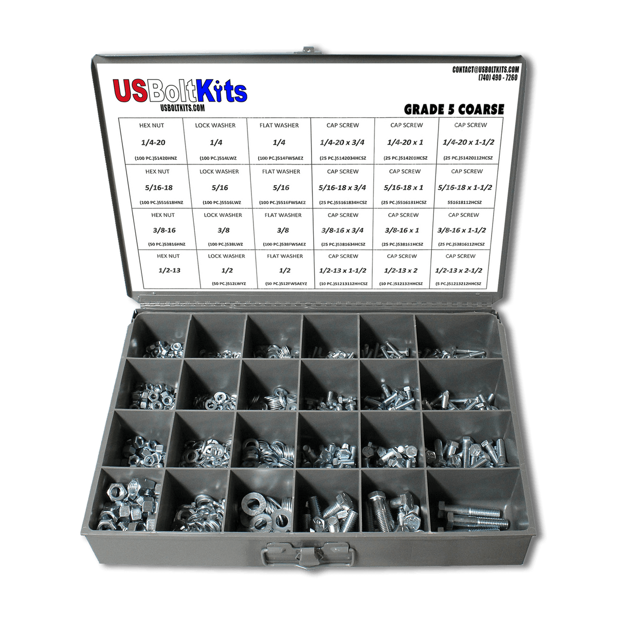 1250 Piece Grade 5 USS Coarse Thread Assortment – US Bolt Kits