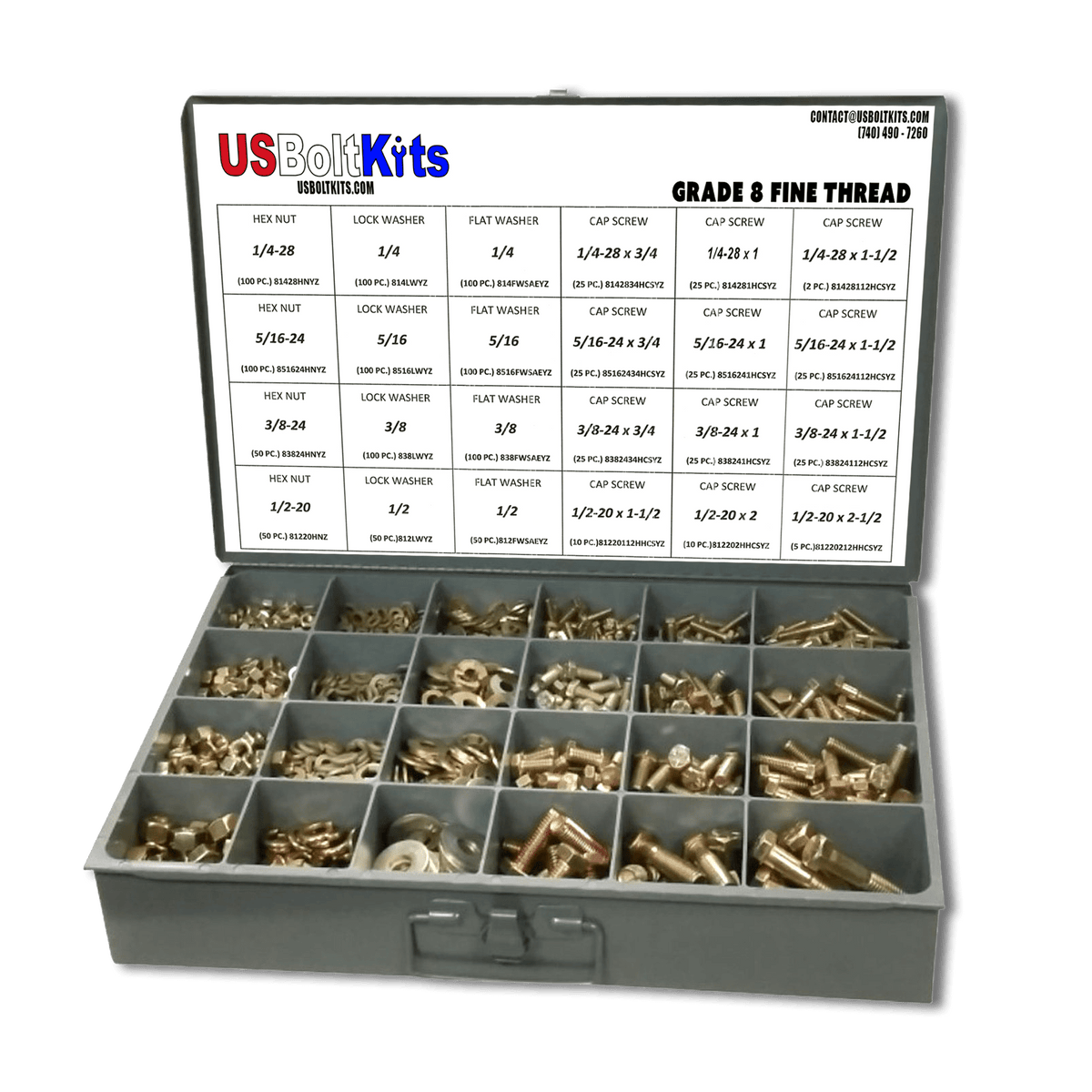 1250 Piece Grade 8 SAE Fine Thread Assortment – US Bolt Kits