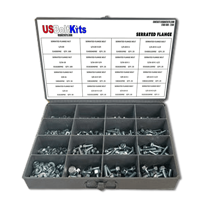 550 Piece Serrated Flange Bolt Assortment – US Bolt Kits